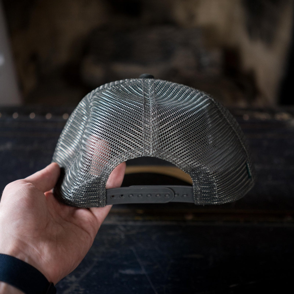 TAS Leather Patch Legacy Badge Trucker Cap - Black/Gray/Brown